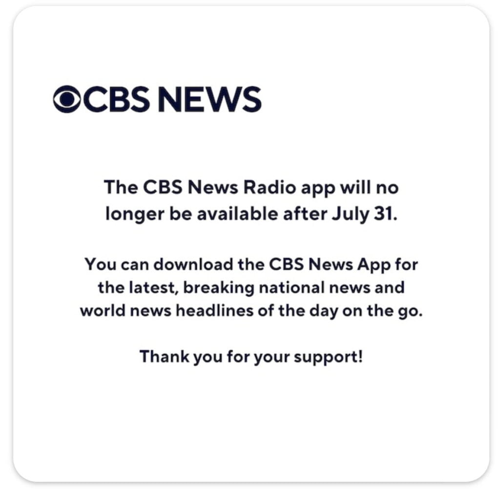 CBS News Radio App Shutting Down - Barrett Media